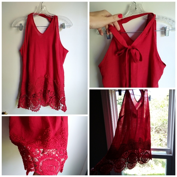 Unique Spectrum | Tops | Nwot Ruby Red Lace Top | Poshmark